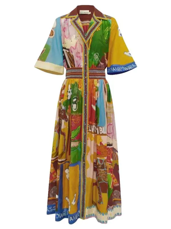 ALEMAIS Alemas Graphic-print Button-down Maxi Dress - Yellow