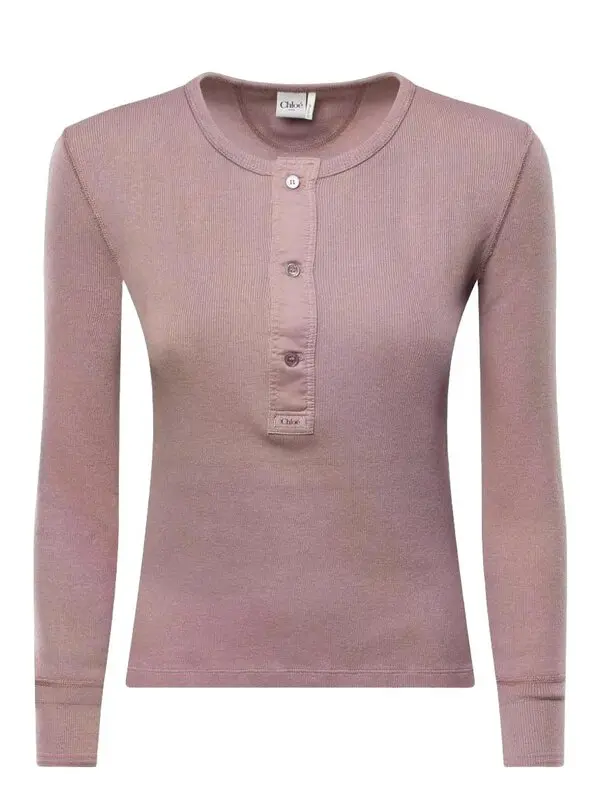 Chloé Ribbed Knit Long Sleeve T-shirt - Pink