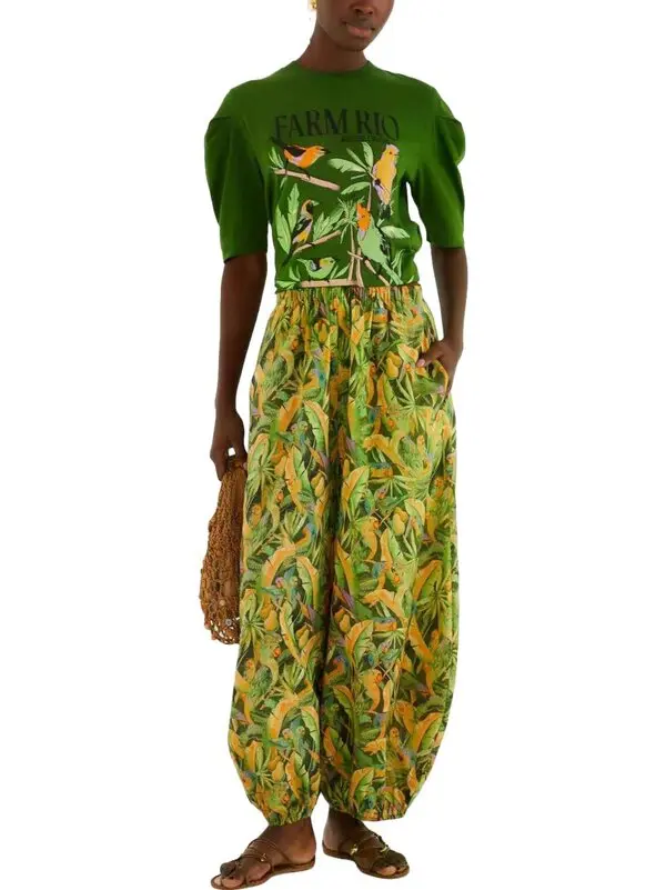 Farm Rio Puff Sleeve Graphic T-shirt - Green
