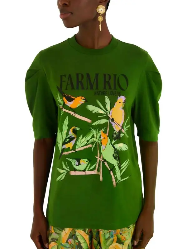 Farm Rio Puff Sleeve Graphic T-shirt - Green