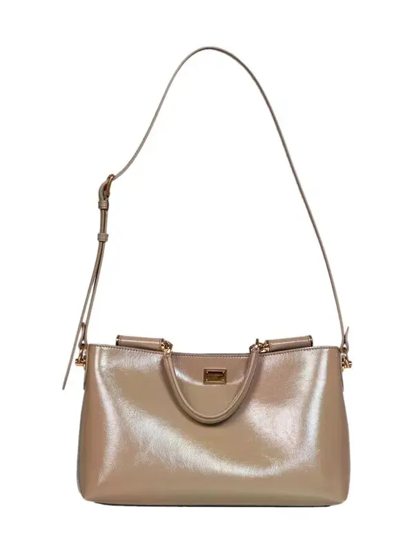 Dolce & Gabbana Vittoria Medium Shiny Leather Tote Bag - Neutrals