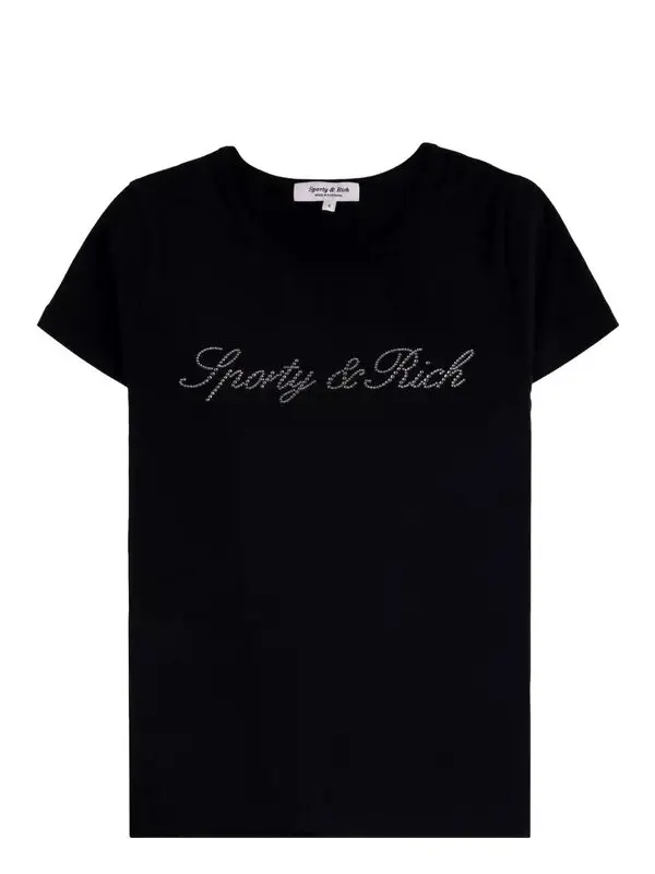SPORTY & RICH Embellished Logo Cotton T-shirt - Black