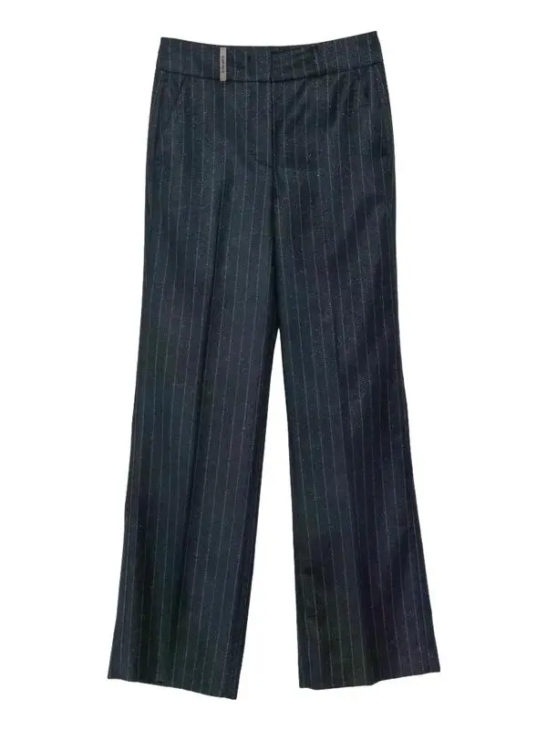 Peserico Navy Pinstripe Tailored Trousers - Blue