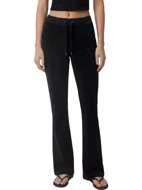 SPORTY & RICH Logo-embellished Velour Track Pants - Black