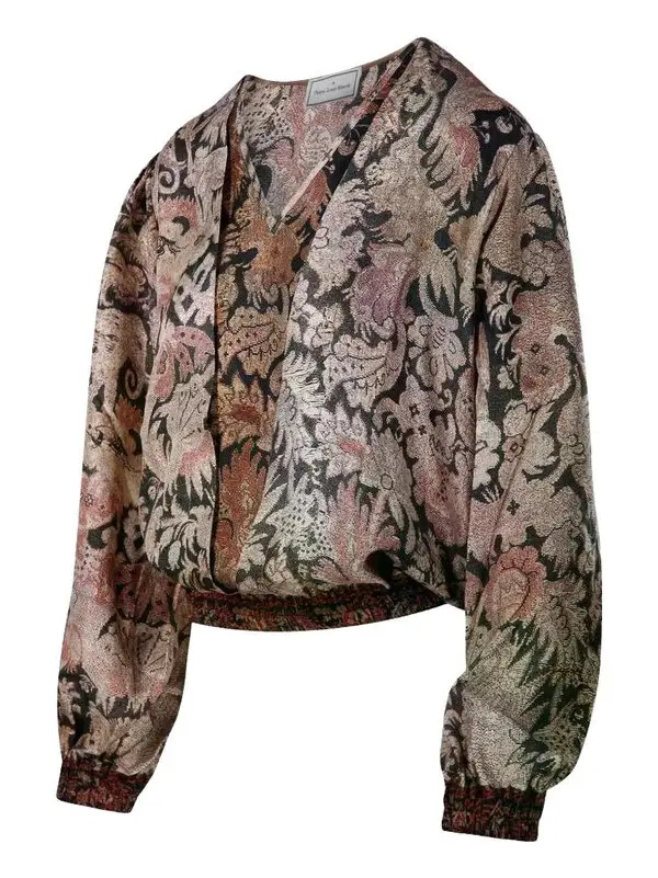 PIERRE-LOUIS MASCIA Aloes Floral Print V-neck Blouse - Gold