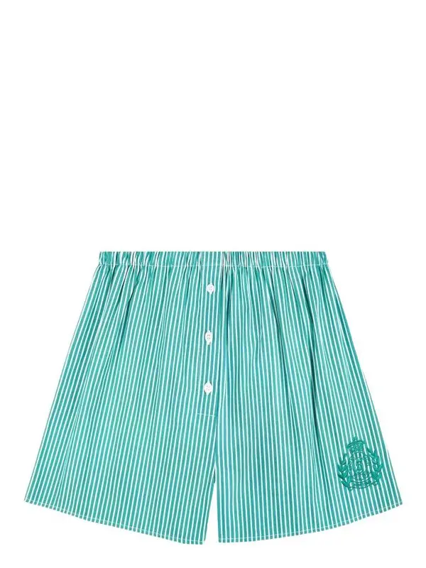 SPORTY & RICH Crest Striped Cotton Shorts - Green