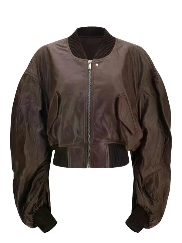 Rick Owens Cropped Leather Bomber Jacket - Brown