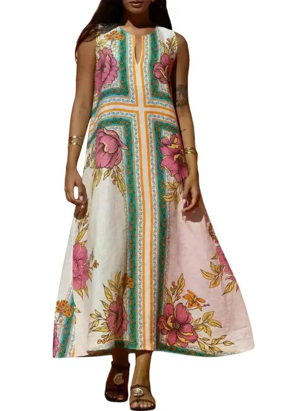 NEMA Amalfi Tide Sleeveless Maxi Dress - Neutrals