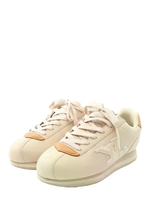 LOUIS VUITTON Beige Leather Logo Patch Sneakers - Neutrals