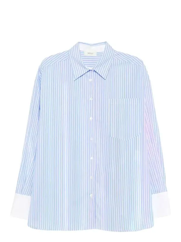 VICOLO Vertical Stripe Contrast Cuff Shirt - Blue