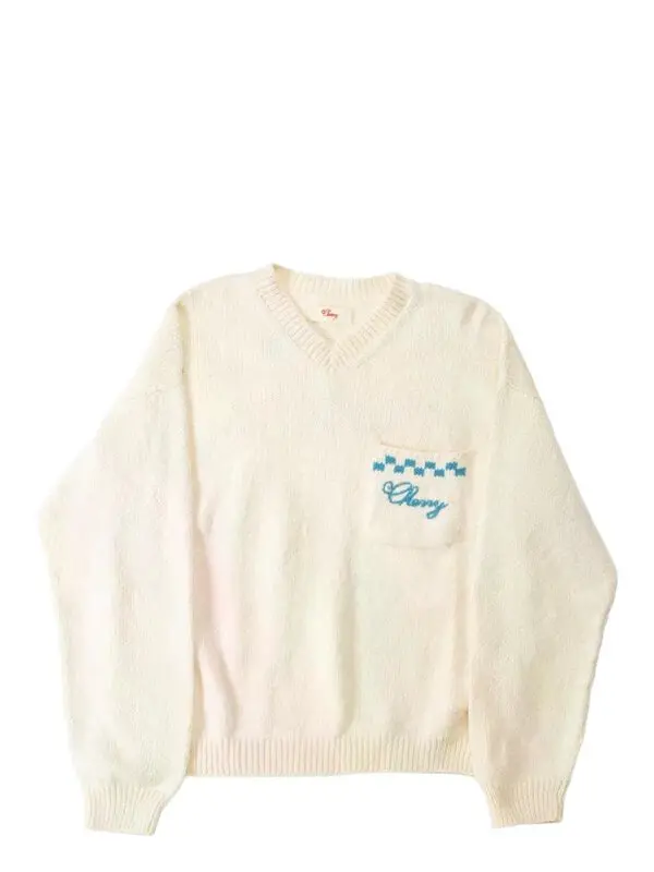 CHERRY LA V-neck Sweater With Embroidered Pocket - Neutrals