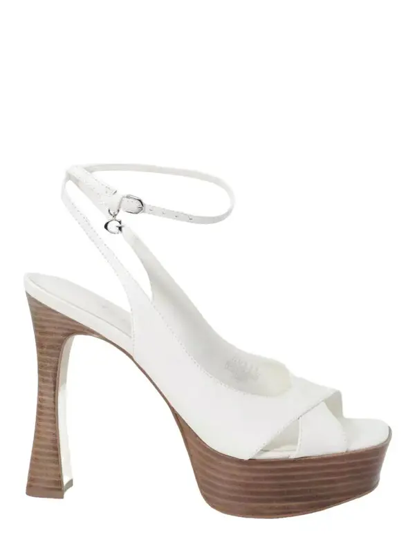 Guess Platform Ankle-strap Sandals With High Block Heel - White