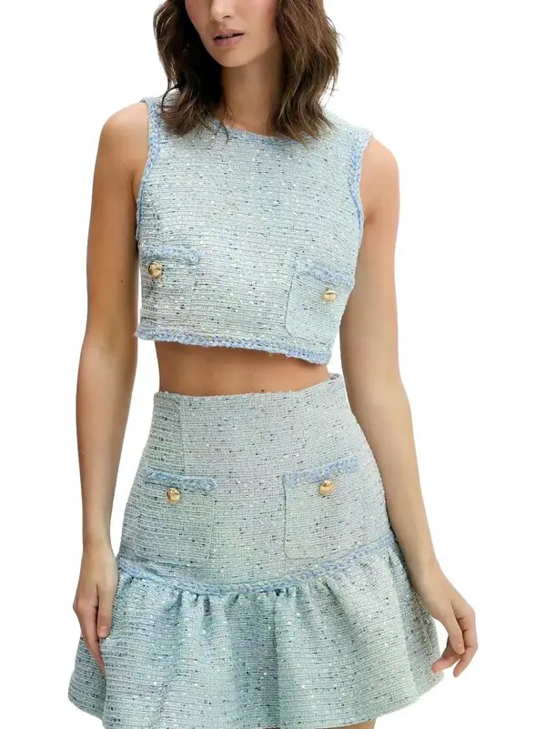 Bardot Elina Cropped Bouclé Tank Top - Blue