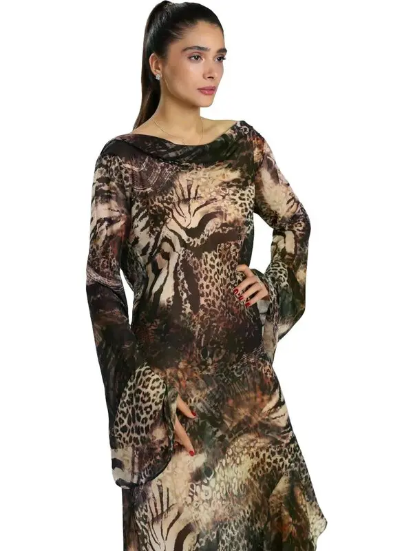 MIAU BY CLARA ROTESCU Animal Print Maxi Dress - Brown