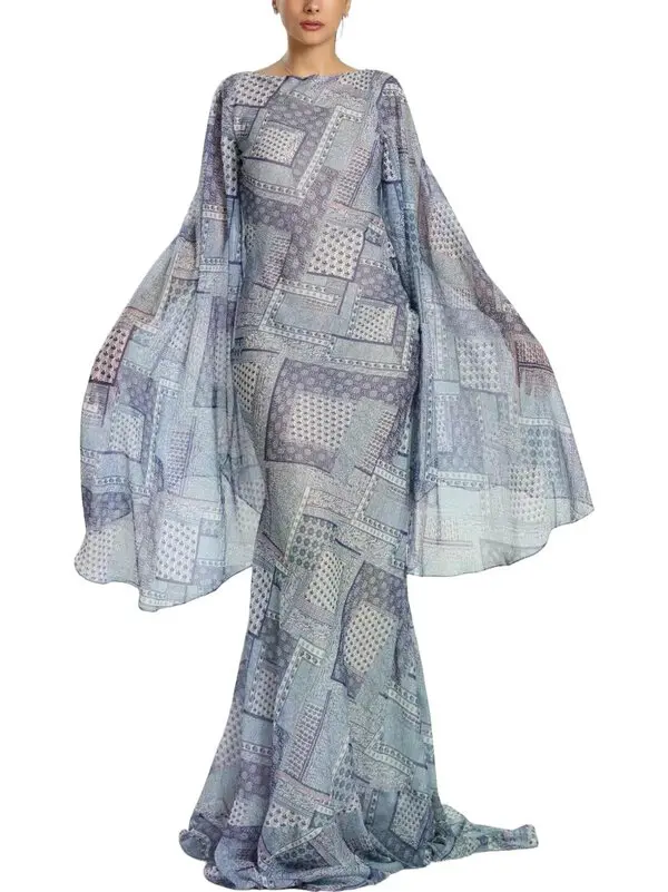 MIAU BY CLARA ROTESCU Patchwork Print Open-back Maxi Dress - Blue