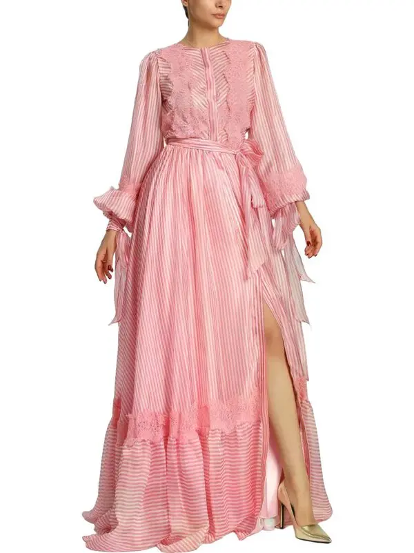 MIAU BY CLARA ROTESCU Lace-trimmed Striped Maxi Dress - Pink