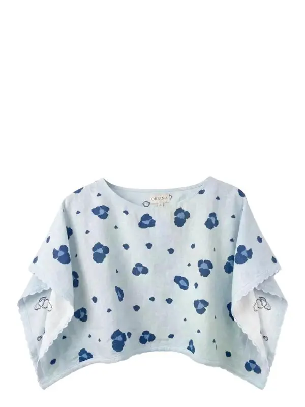 ORSINA Leopard Print Scalloped Edge Cropped Top - Blue