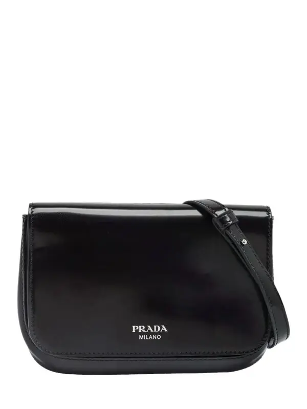 Prada Brushed Leather Flap Crossbody Bag - Black