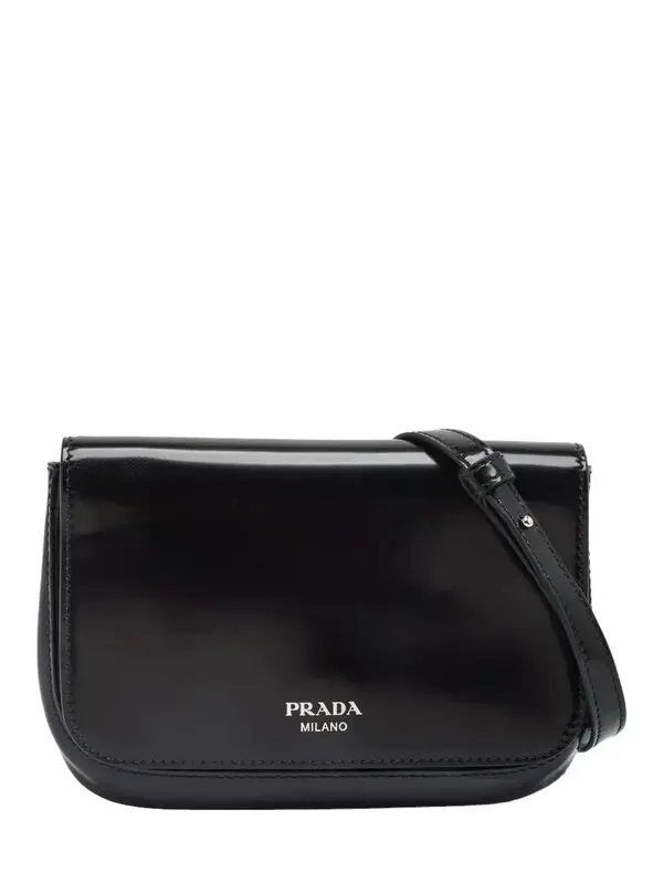 Prada Brushed Leather Flap Crossbody Bag - Black