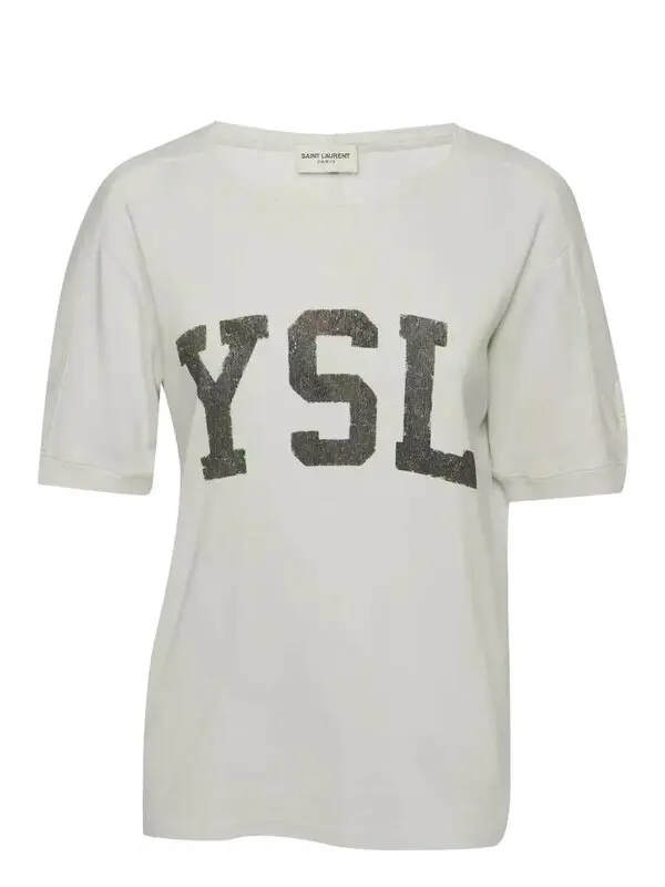 Saint Laurent Logo Print Cotton T-shirt - Neutrals