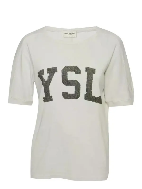 Saint Laurent Logo Print Cotton T-shirt - Neutrals