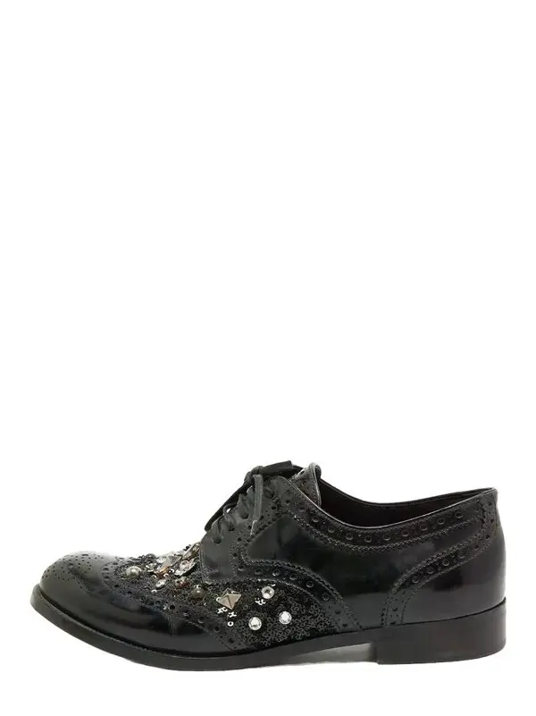 Dolce & Gabbana Leather Embellished Studded Derby Shoes - Black