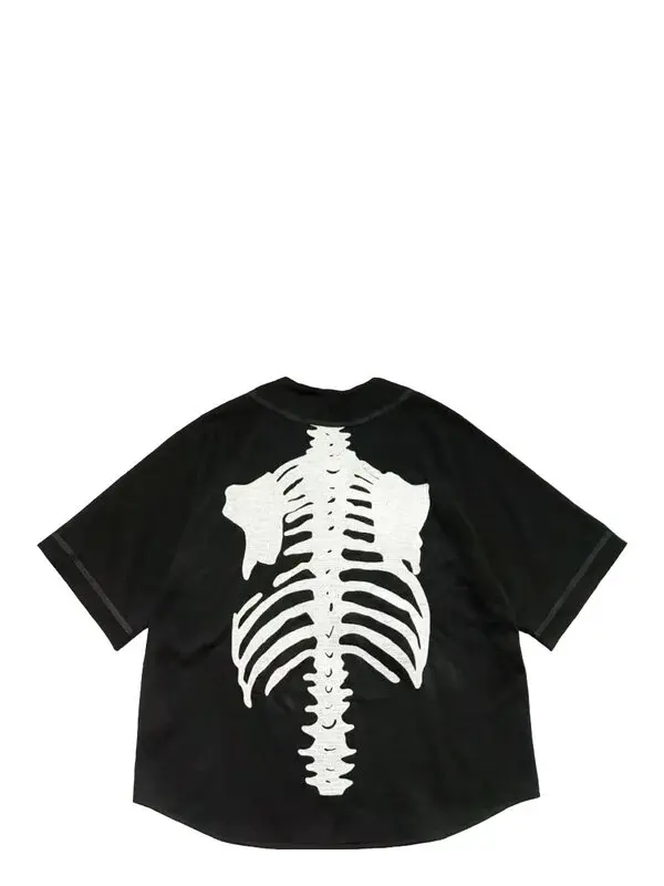 Kapital Bones-embroidered Oversized Baseball Jersey Shirt - Black