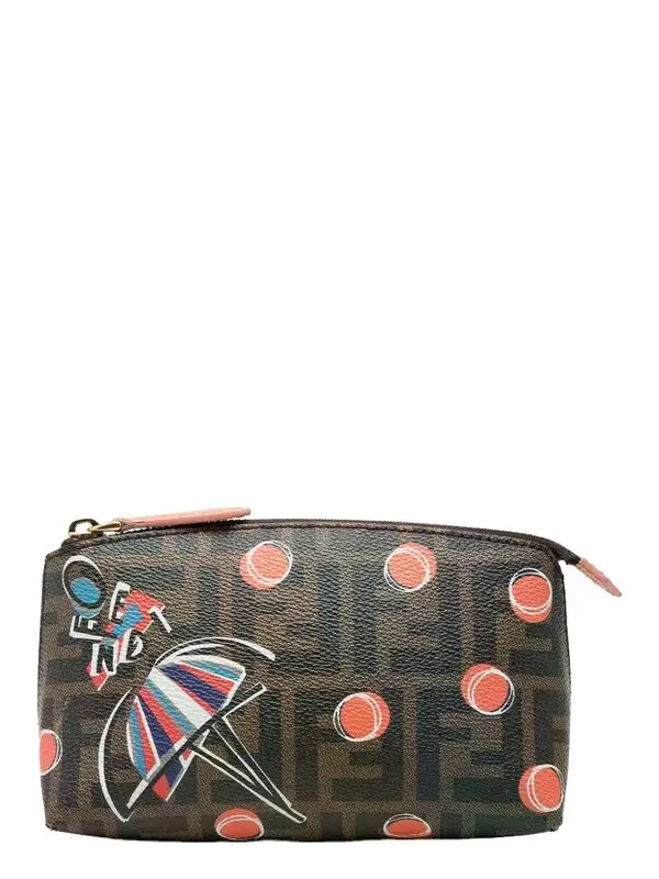 Fendi Zucca Coated Canvas Ballerina Pouch With Graphic Print - Brown