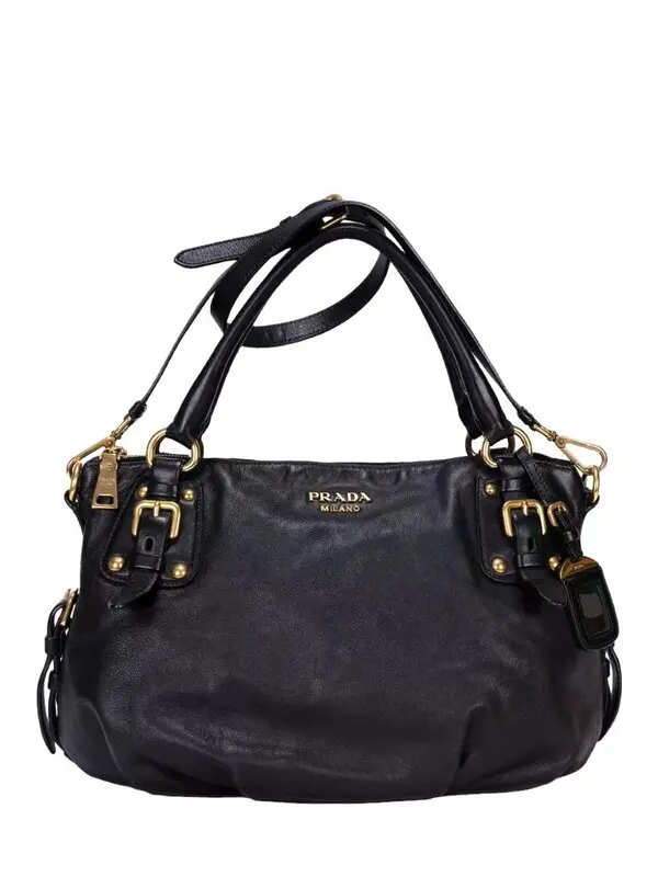 Prada Buckled Leather Shoulder Bag - Black