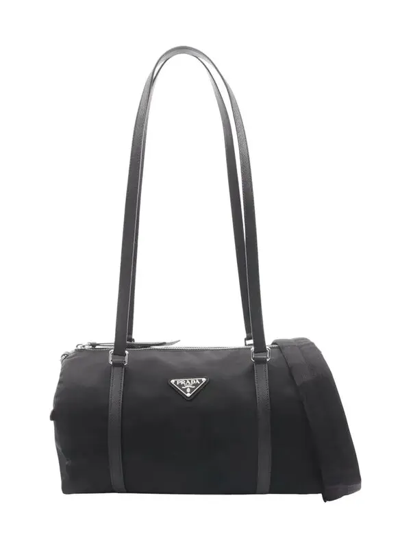 Prada Saffiano Trimmed Tessuto Satchel - Black