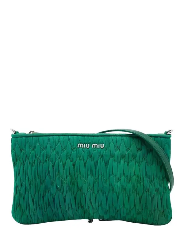 Miu Miu Matelasse Nylon Crystal Chain Crossbody Bag - Green