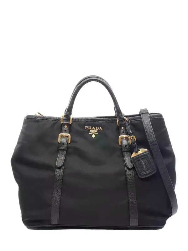 Prada Vitello Daino Trimmed Tessuto Satchel - Black