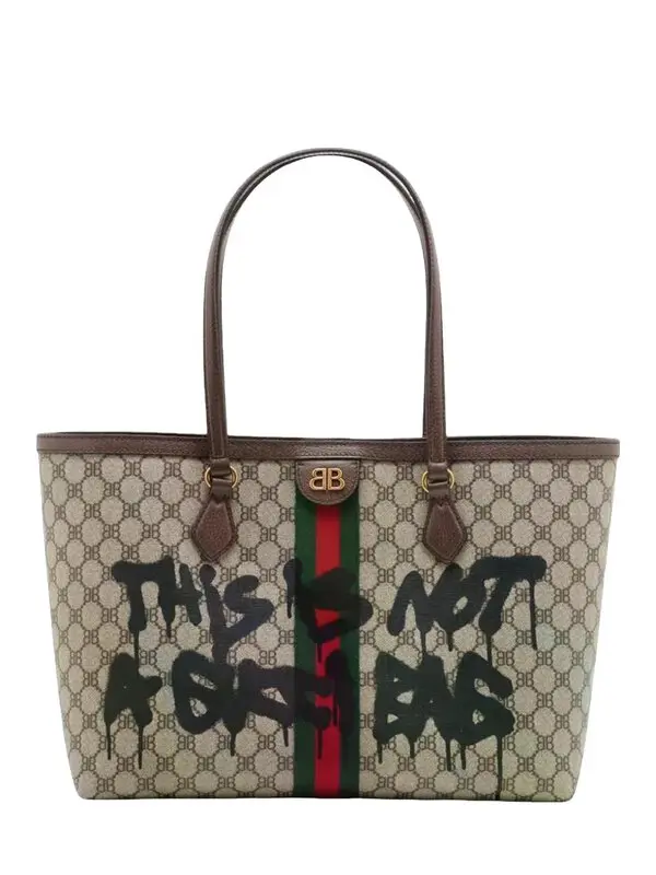 Balenciaga The Hacker Project Medium Bb Supreme Graffiti Ophidia Tote Bag - Neutrals