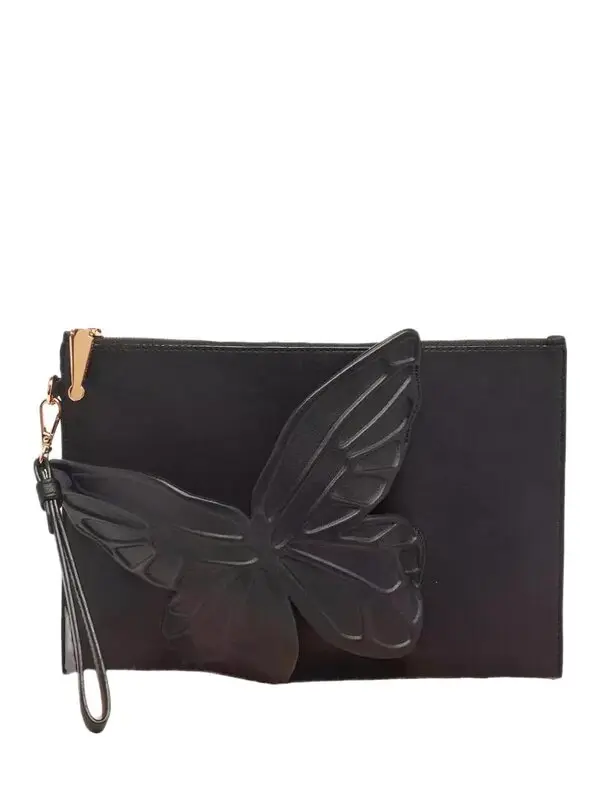 SOPHIA WEBSTER Leather Butterfly Applique Wristlet Clutch Bag - Black