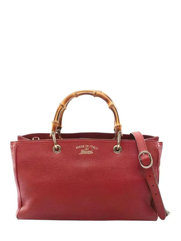 Gucci Calfskin Bamboo Shopper Satchel - Red