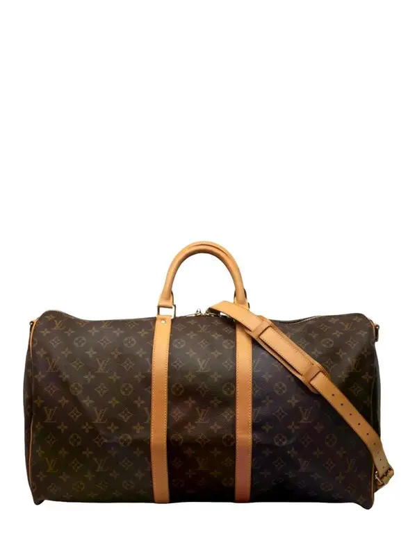 LOUIS VUITTON Monogram Keepall Bandouliere 55 Travel Bag - Brown
