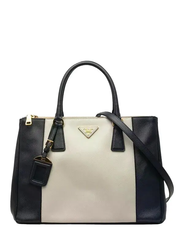Prada Medium Bicolor Saffiano Lux Galleria Double Zip Satchel - Black