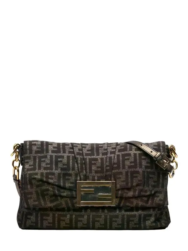 Fendi Zucca Canvas Glitter Mia Flap Shoulder Bag - Brown