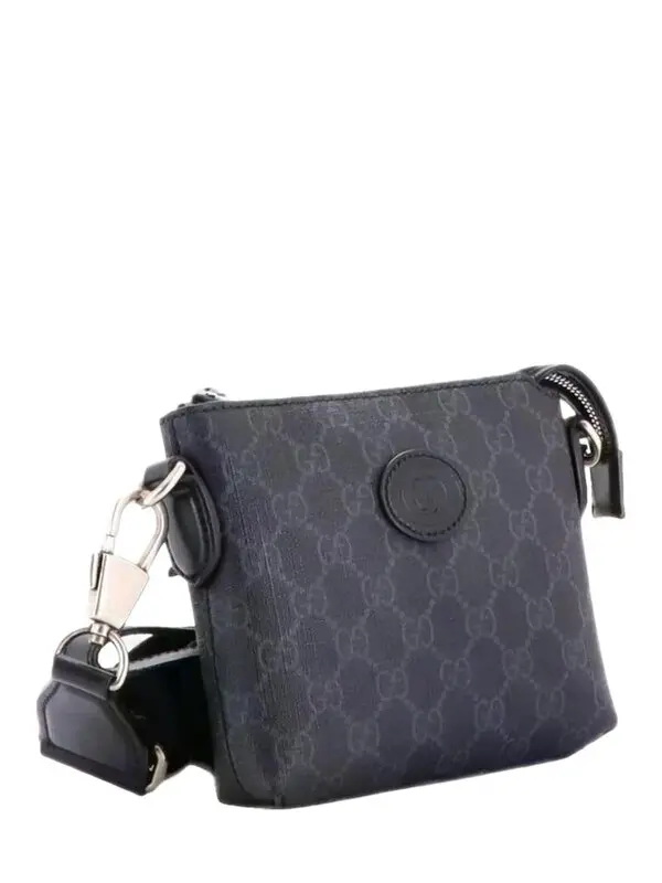 Gucci Interlocking G Patch Gg Coated Canvas Mini Messenger Bag - Black