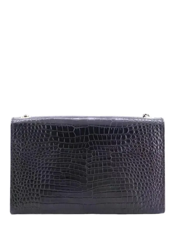 Saint Laurent Monogram Tassel Crocodile Embossed Leather Medium Crossbody Bag - Black
