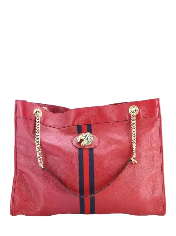 Gucci Rajah Chain Leather Large Tote Bag - Red