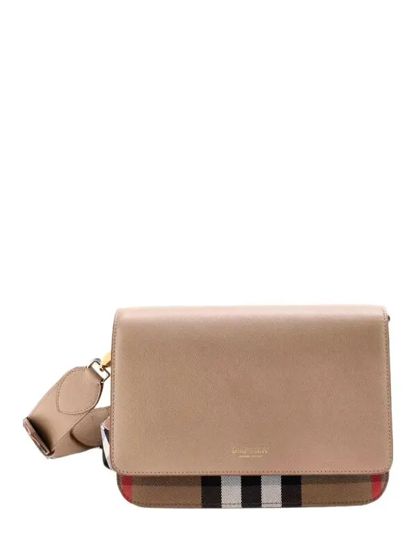 Burberry Mackford Leather And House Check Canvas Small Shoulder Bag - Neutrals