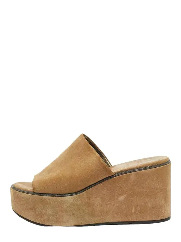 Brunello Cucinelli Monili Detail Open Toe Wedge Sandals - Brown
