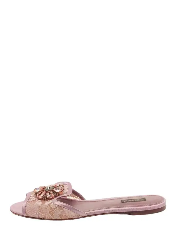 Dolce & Gabbana Bianca Lace Crystal Embellished Slip-on Sandals - Pink