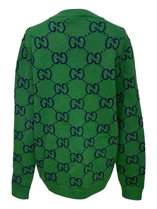 Gucci Gg Motif Knitted V-neck Cardigan - Green