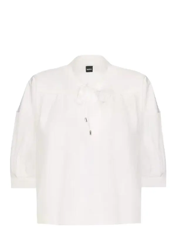 BOSS Drawstring Neck Puff-sleeve Shirt - White