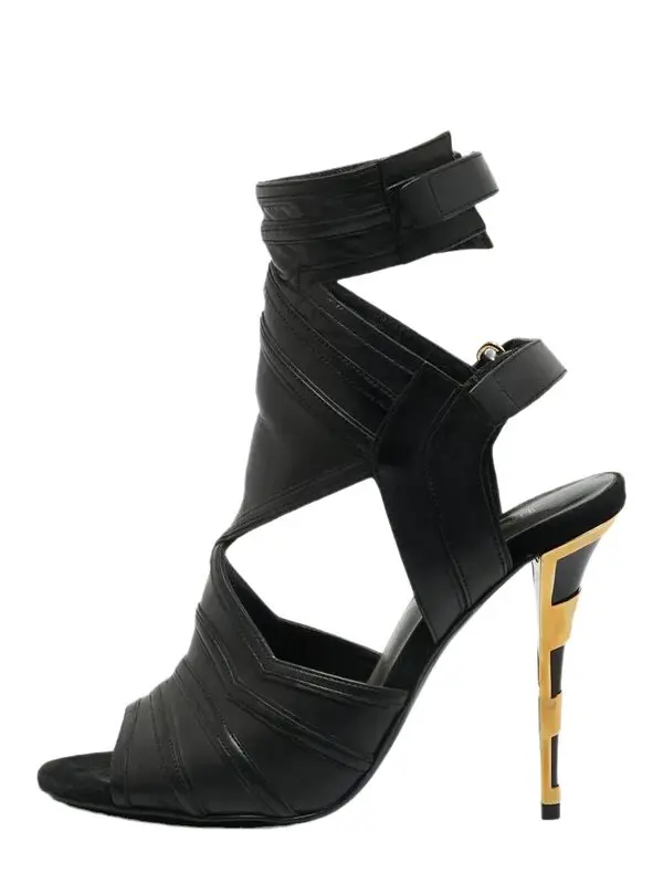 Balmain Leather Cut-out Ankle-strap Sandals - Black