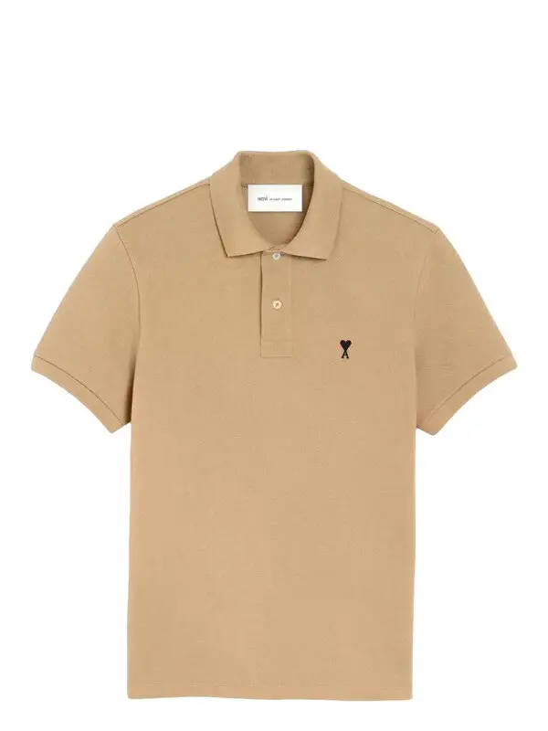 AMI Paris Cotton Polo With De Coeur - Neutrals
