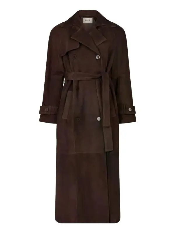 DUCIE Double-breasted Lamb Suede Trench Coat - Brown