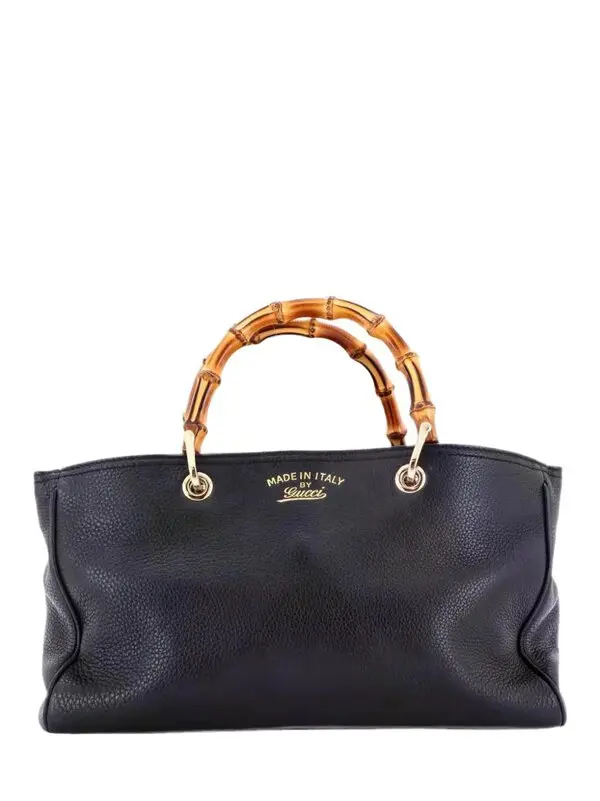 Gucci Bamboo Shopper Leather Medium Tote Bag - Black